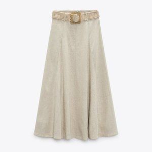 Zara | Skirts | Zara Linen Blend Midi Skirt Light Beige Sz Xl | Poshmark